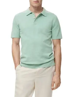 Mango Band Collar Button-up Shirt - Turquoise