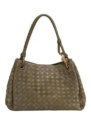 Bottega Veneta Large Intrecciato Suede Shoulder Bag Cypress