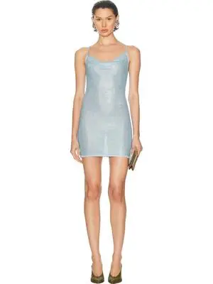 David Koma Cowl Neck Rhinestone Mini Dress - Blue