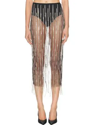 Lapointe Rhinestone Fringe High Waist Skirt - Black & Bronze