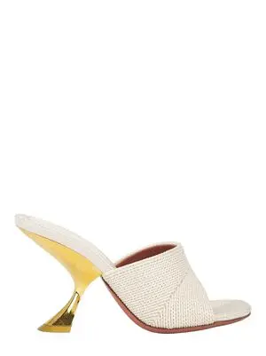 Amina Muaddi Taylor Woven 90 Slipper - Beige & Gold