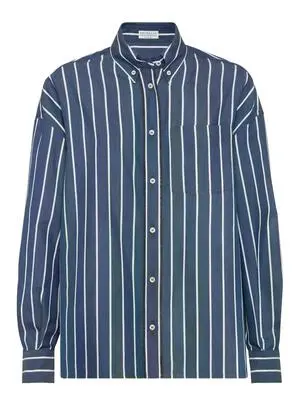 Brunello Cucinelli Striped Poplin Shirt - Blue