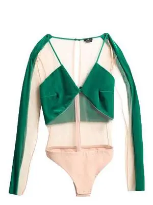 Elisabetta Franchi Bodysuit In Polyester, Elastane, And Polyamide - Green