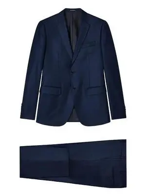 Emporio Armani Single-breasted Suit In A Silky-finish Grisaille - Blue