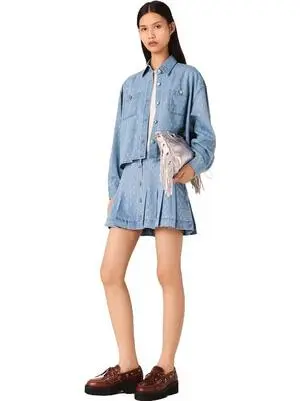 Maje Rhinestone Denim Shirt - Blue