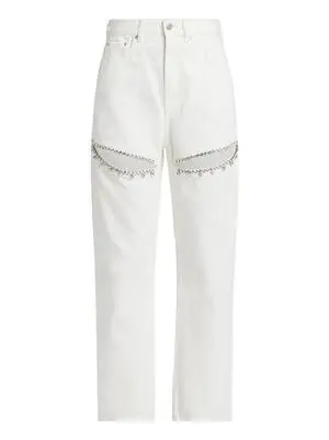 AREA Crystal Slit Straight Leg Jeans - White