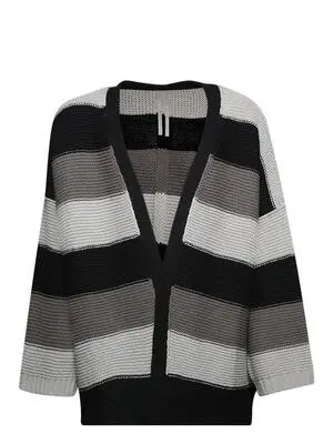 Rick Owens Fisherman Knit Cardigan - Black And Pearl