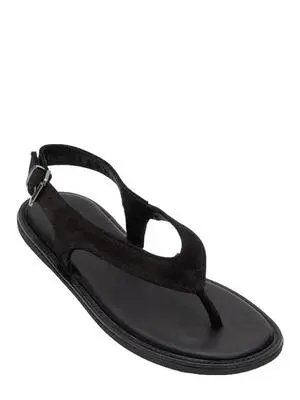 FOREVER & ALWAYS SHOES Belinda Leather Thong Sandals - Black Suede Leather