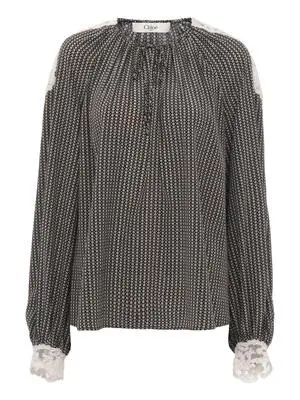 Chloé Crêpe De Chine Top With Lace - Black