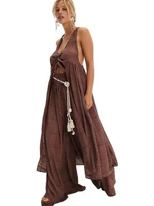 Free People Tank And Wide Leg Pants Set - Plum Brown