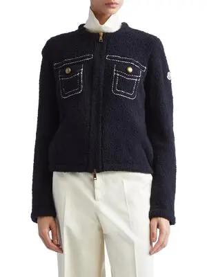 Moncler Bouclé Knit & Down Cardigan - Navy Blue