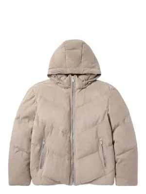 Brunello Cucinelli Quilted Suede Hooded Down Jacket - Neutrals