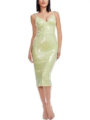 Dress The Population Megan Sequin V-neck Midi Dress - Celery Juice