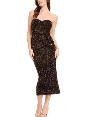 Dress The Population Vada Embellished Midi Dress Mocha