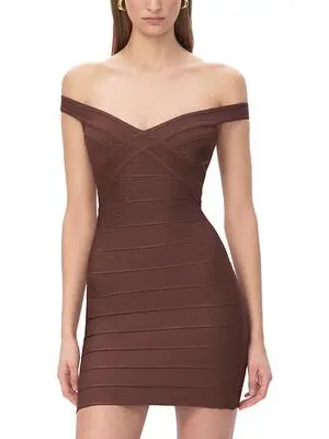 Herve Leger Rachel Bandage Mini Dress - Coffee