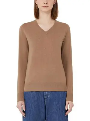 Max Mara Idoneo Wool V-neck Sweater - Camel