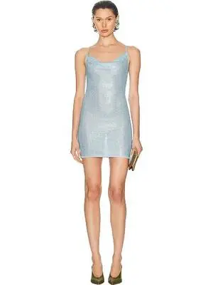 David Koma Cowl Neck Rhinestone Mini Dress - Blue