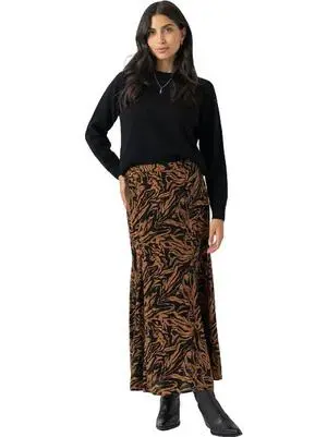 SAINT + SOFIA Printed Maxi Godet Skirt - Brown Zebra
