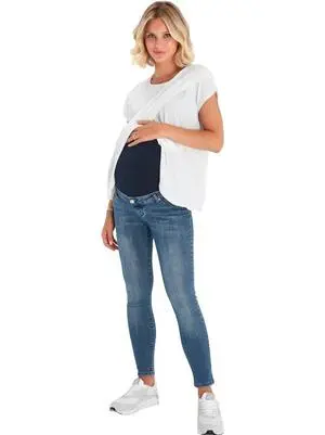 ACCOUCHEE Skinny Foldover Waistband Maternity Jeans - Denim Blue