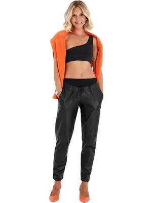 ACCOUCHEE Faux Leather Jogger Pants With Foldover Waistband - Black