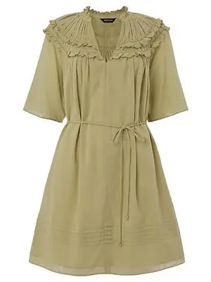 Whistles Frill-trim Belted-waist Mini Dress - Khaki/olive