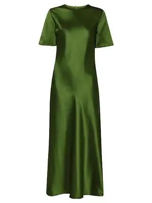 Whistles Avery Twist-back Satin Midi Dress - Green