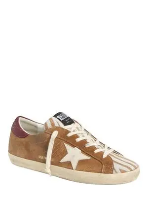 GOLDEN GOOSE Super-star Mixed Media Low Top Sneakers - Beige/zebra/white/burgundy