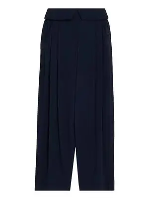 JASON WU Foldover-waist Pleated Wide-leg Pants - Navy