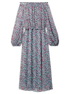 ROTATE BY BIRGER CHRISTENSEN Carly Off-the-shoulder Floral-print Recycled Crepe Maxi Dress - Blue