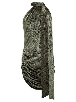 SIEDRES Velvet Devoré Halter Mini Dress - Green