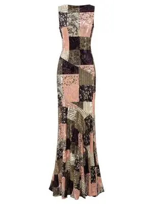 SIEDRES Fens Patchwork Velvet Maxi Dress