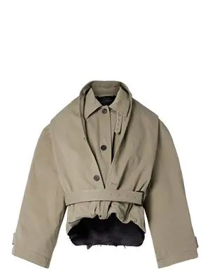 Balenciaga Oversized Cropped Cotton-gabardine Trench Coat - Green