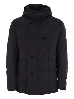 FAY Double-breasted Down Jacket With Hood - Blue