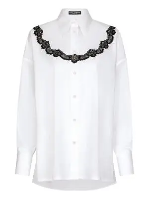 Dolce & Gabbana Oversize Poplin Shirt With Lace Inserts - White