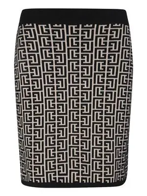 BALMAIN Monogram Jacquard Knit Skirt