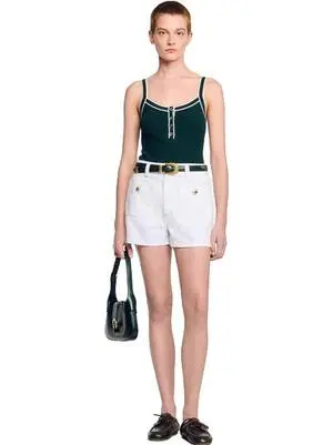 Sandro Rib Knit Vest Top - Green
