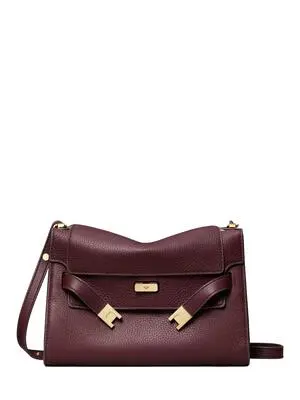 Tory Burch Large Lee Radziwill Pebble Leather Shoulder Bag - Dark Carmine