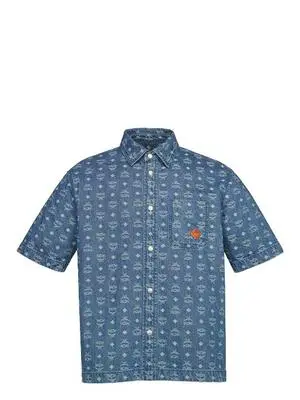 Mcm Monogram Shirt In Denim Jacquard - Blue