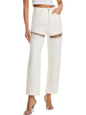 AREA Crystal Slit Denim Jeans - White