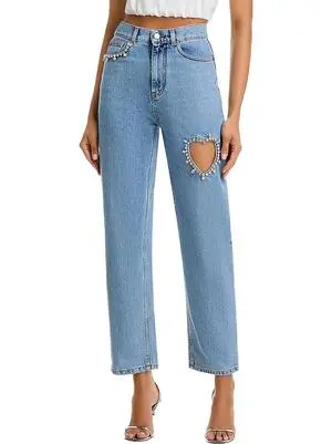 AREA Crystal Heart Denim Jeans - Light Blue