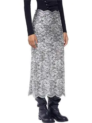 Rabanne Metallic Lace Maxi Skirt - Black/silver