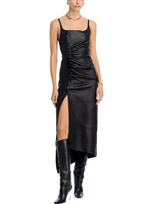 Rabanne Leather Asymmetric Short Dress - Black