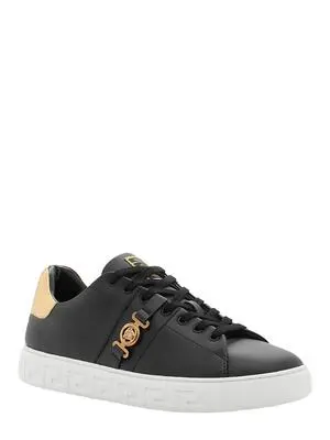 Versace La Greca Leather Sneakers - Black/gold