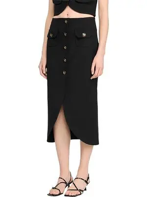 Sandro Buttoned Midi Skirt - Black