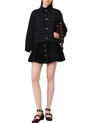 Maje Studded Short Jacket With Velvet Collar - Navy