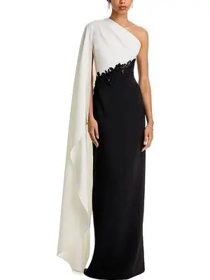 Rickie Freeman For Teri Jon Crepe One-shoulder Gown - Black White