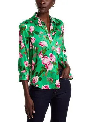 L'Agence Dani Silk Blouse - Green Multi Santa Fe