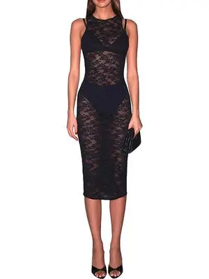 Fleur Du Mal Le Stretch Lace Racer Tank Dress - Black