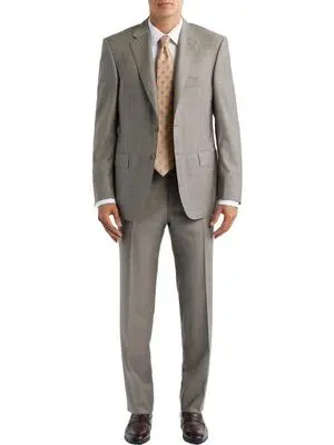 Canali Siena Regular Fit Brown Mélange Super 130s Wool Suit - Beige