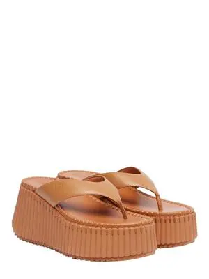 Chloé Chloé Nama 80 Leather Platform Thong Sandals Beige